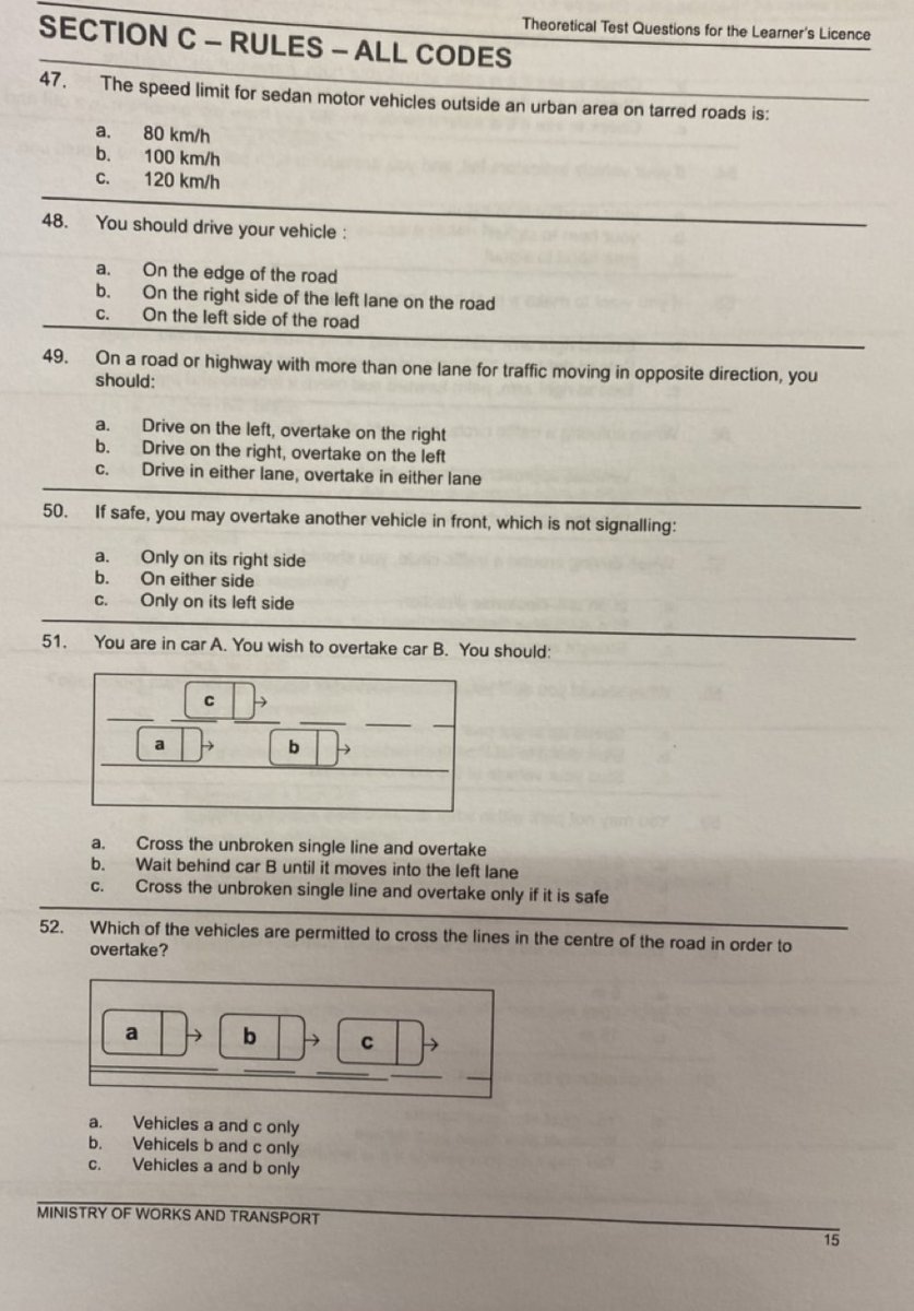 SECTION C - RULES - ALL CODES Theoretical Test Questions for the Learner'..