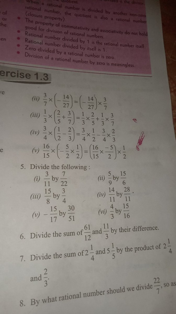 Solve the following problems: Exercise 1.3 Divide the following: (i)..