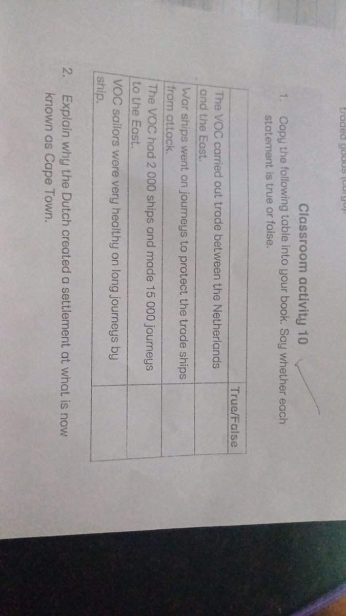 Classroom activity 10 Copy the following table into your book. Say wheth..