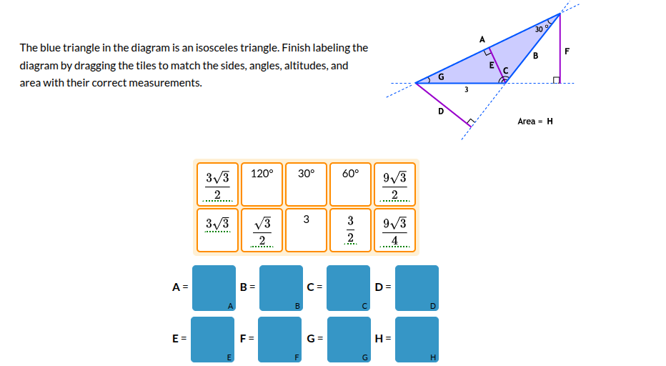 The blue triangle in the diagram is an isosceles triangle. Finish labelin..