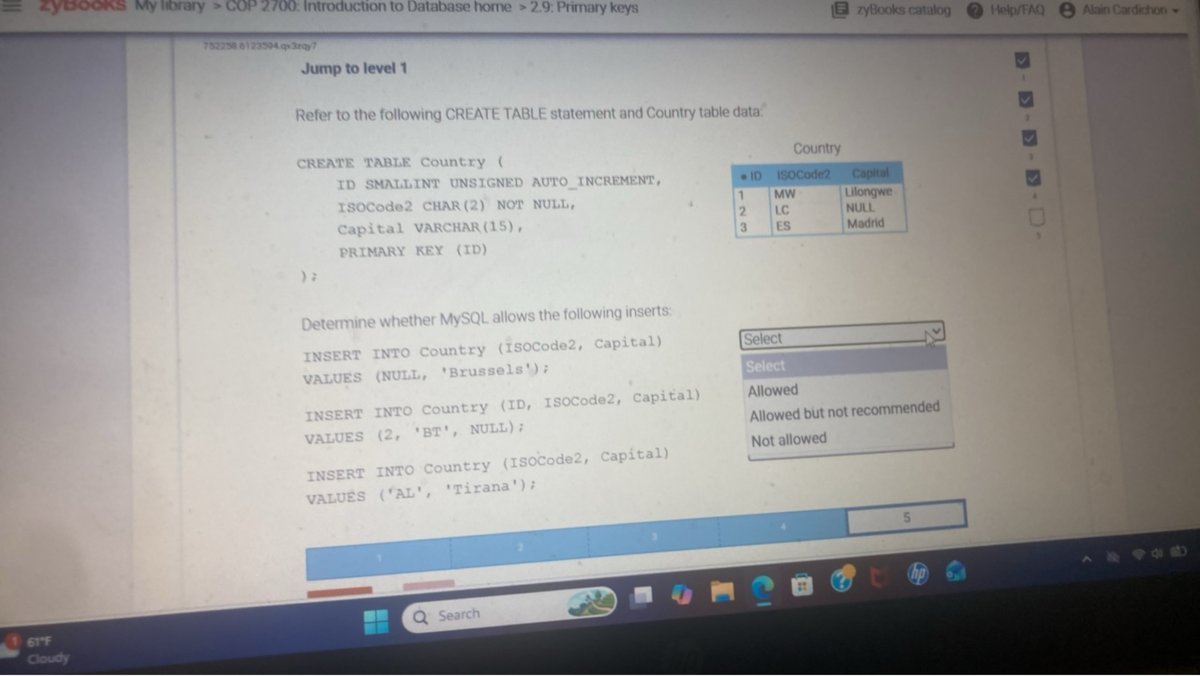 Refer to the following CREATE TABLE statement and Country table data: sq..