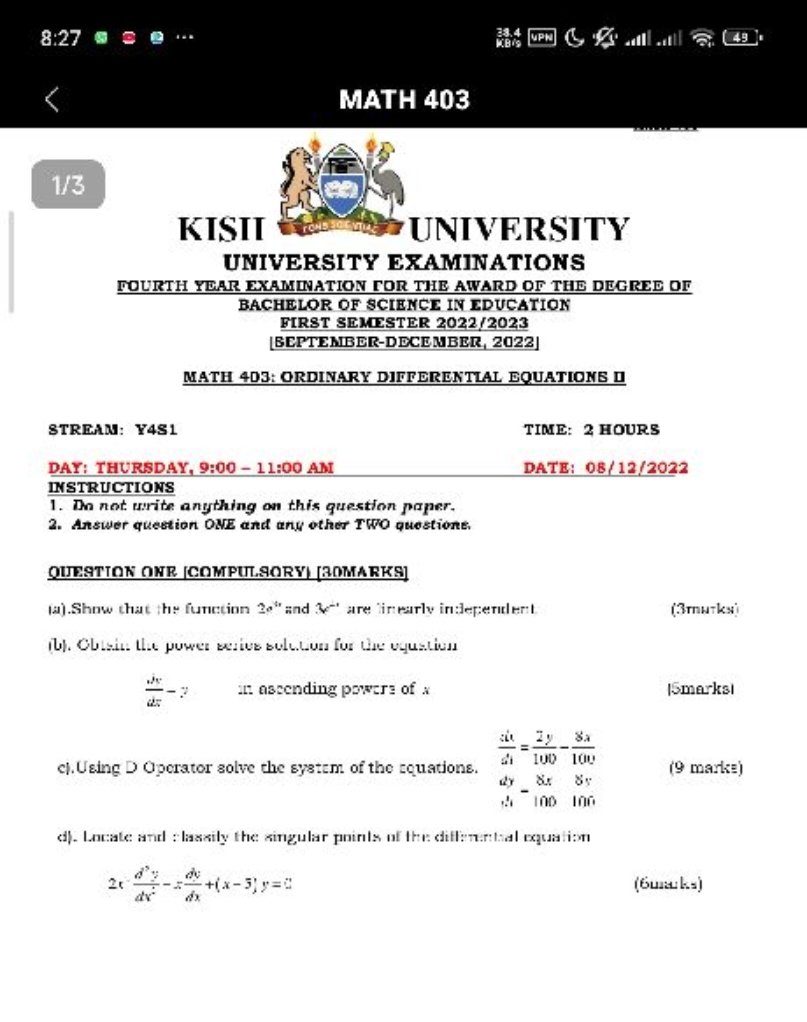 QUESTION ONE COMPULSORY) [30MARKS Show that the function 2e^x and 3e^x ar..