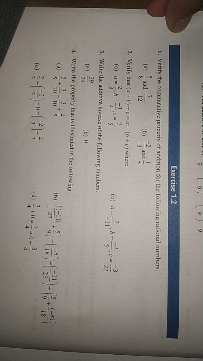 Exercise 1.2 Verify the commutative property of addition for the followi..