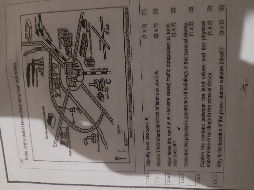 1.16 Refer to the sketch below illustrating land use zones. 1.16.1 Ident..