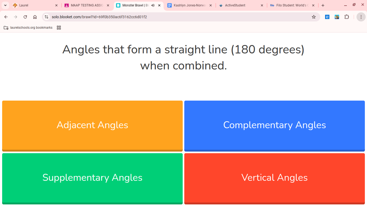 Angles that form a straight line (180 degrees) when combined. Adjacent A..
