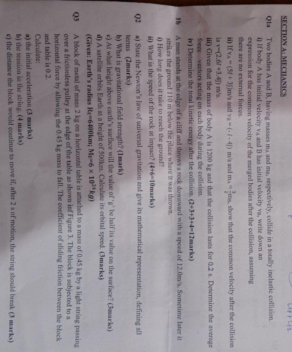 SECTION A: MECHANICS Q1a Two bodies A and B, having masses m_A and m_B,