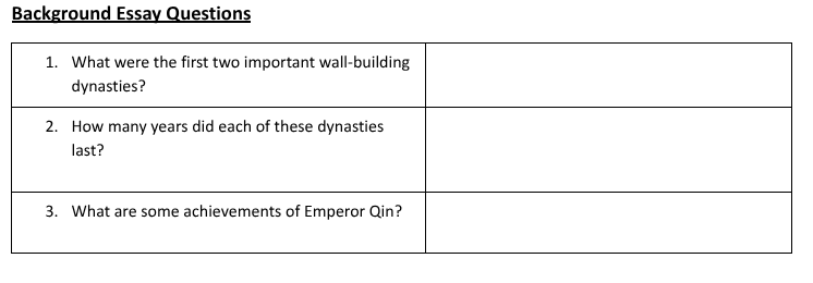 Background Essay Questions What were the first two important wall-buildi..