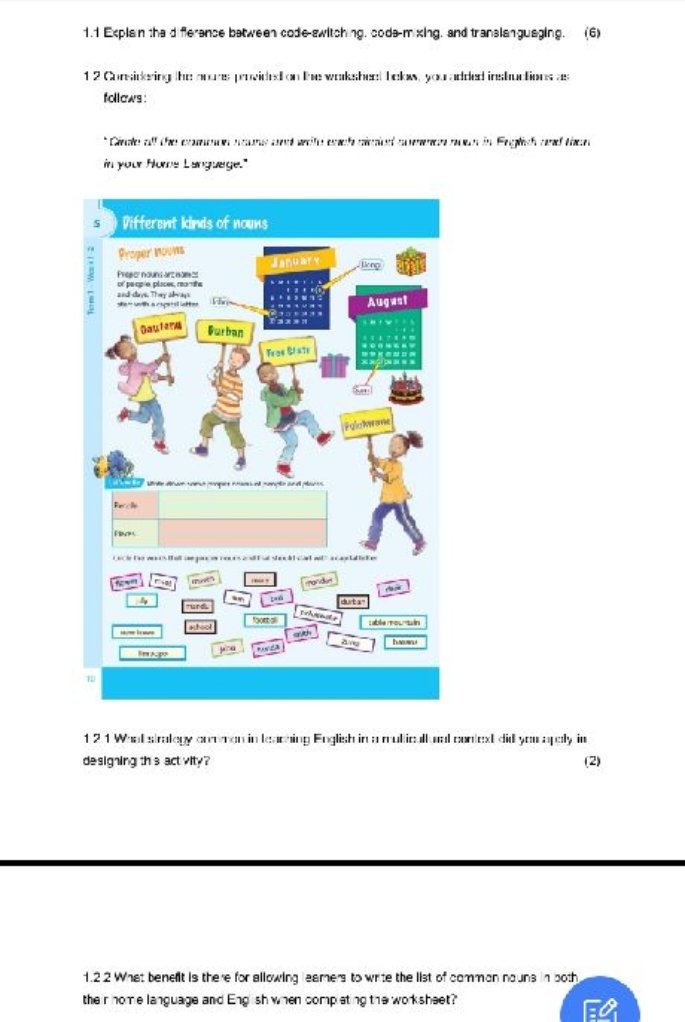 1.1 Explain the difference between code-switching, code-mixing, and trans..
