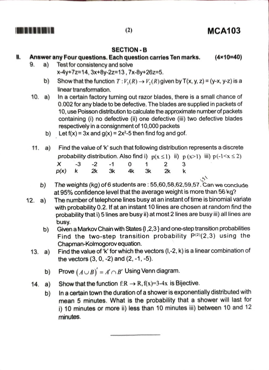 II. Answer any Four questions. Each question carries Ten marks. a) Test