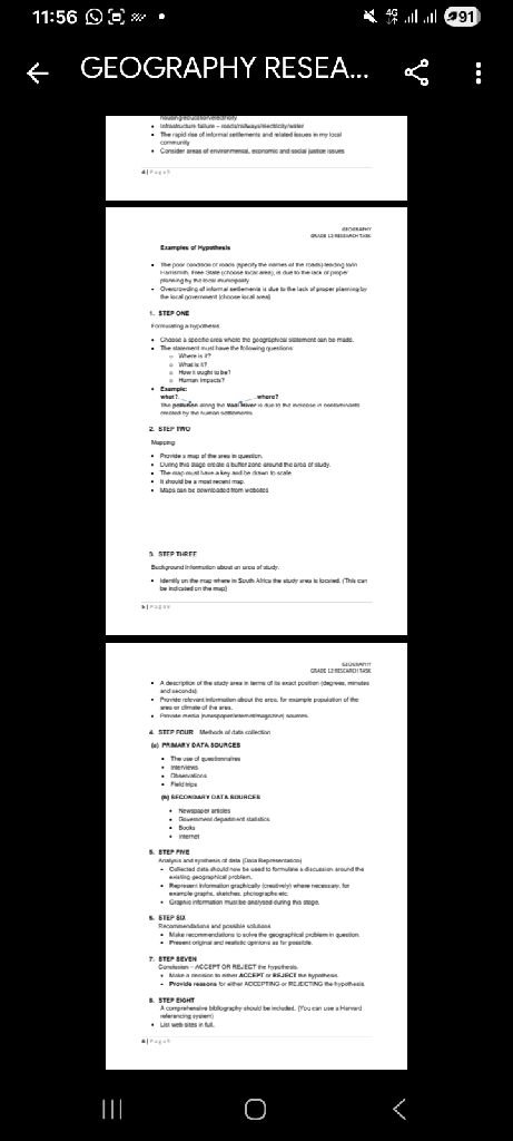 The provided text outlines the steps for a Geography Research Task, inclu..