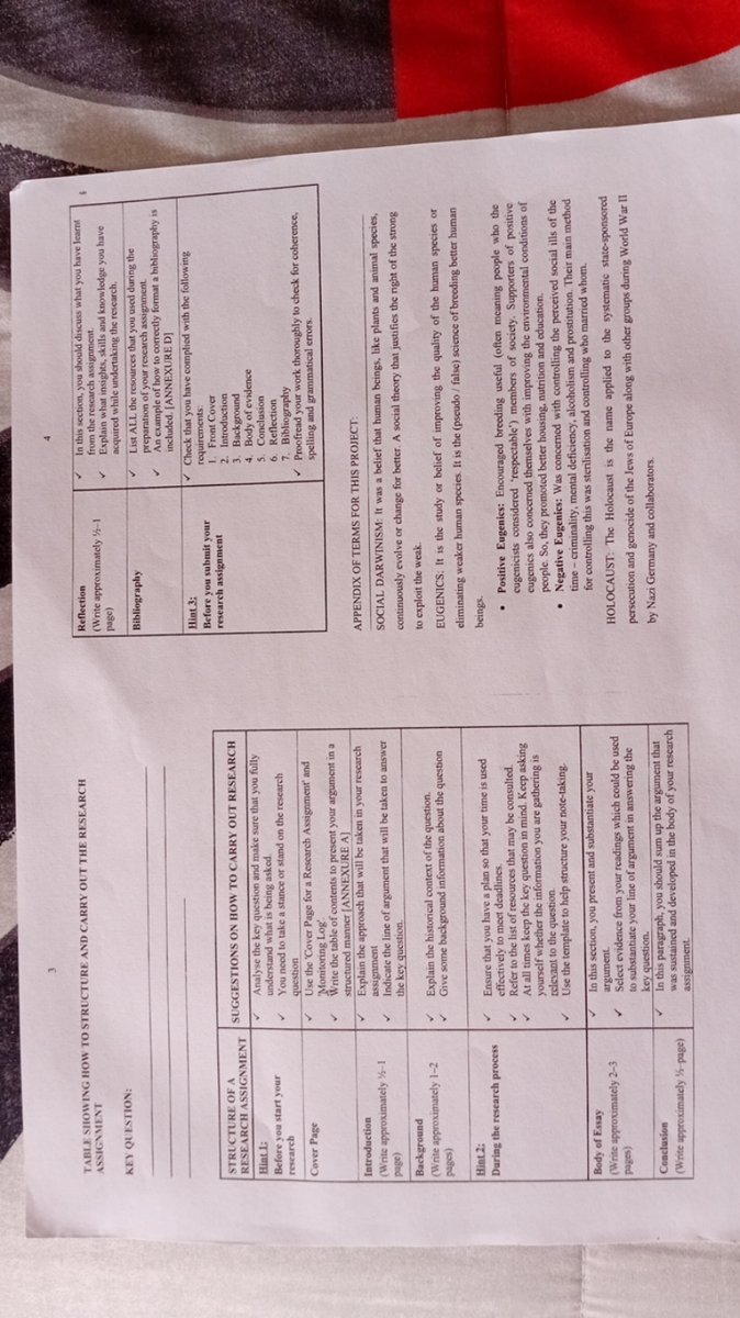 TABLE SHOWING HOW TO STRUCTURE AND CARRY OUT THE RESEARCH ASSIGNMENT KEY..