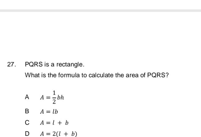 PQRS is a rectangle. What is the formula to calculate the area of PQRS?
