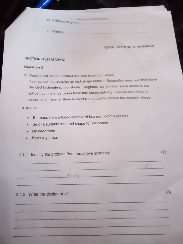 SECTION B (24 MARKS) Question 3 3.1 Design and make a colorful package