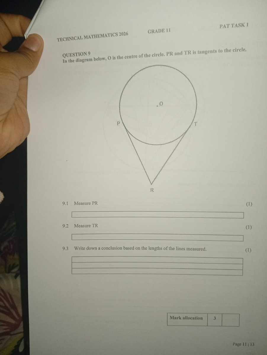 TECHNICAL MATHEMATICS 2026 GRADE 11 PAT TASK 1 QUESTION 9 In the diagram..