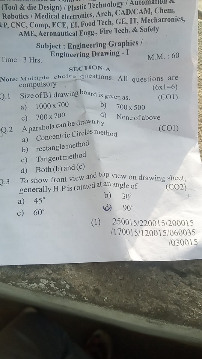 Subject: Engineering Graphics / Engineering Drawing - I Time: 3 Hrs. M.M...