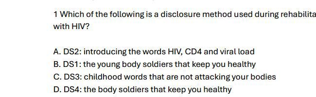 Which of the following is a disclosure method used during rehabilitation