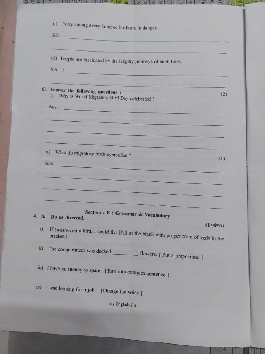C. Answer the following questions: i) Why is World Migratory Bird Day cel..