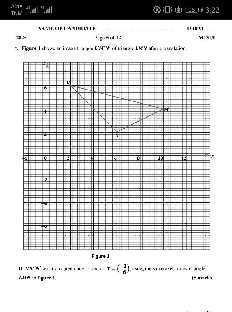 Figure 1 shows an image triangle L'M'N' of triangle LMN after a translati..