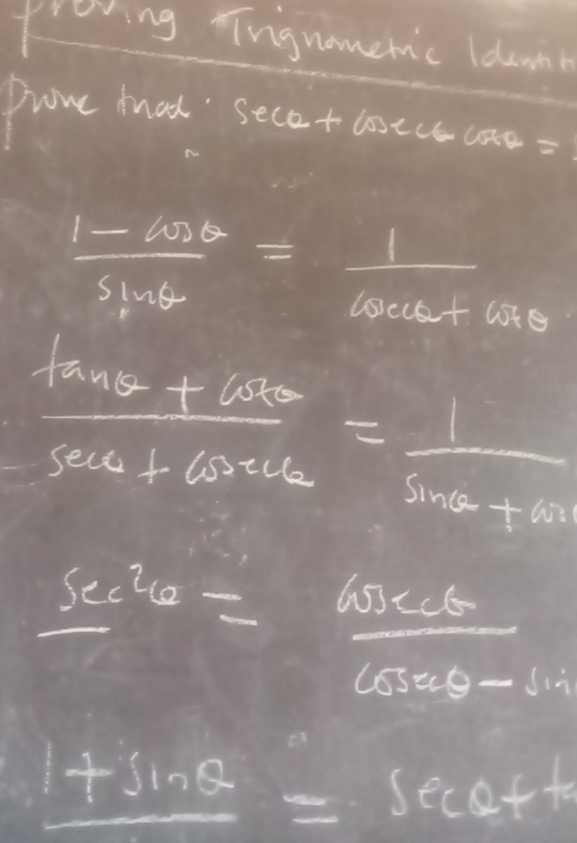 Prove the following trigonometric identities: sec(θ) + cosec(θ)cos(θ)