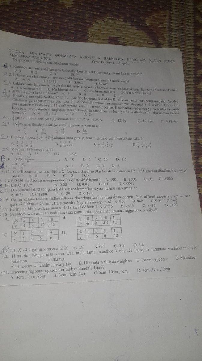 Here are some of the questions from the image: Which of the following nu..