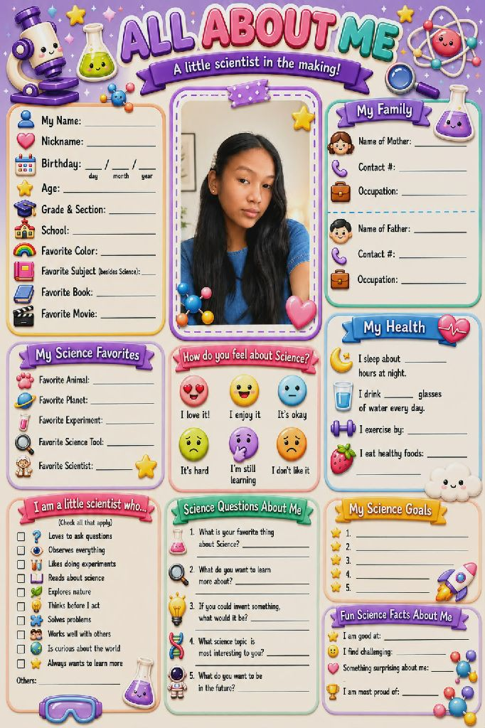 Here is an "All About Me" worksheet for a little scientist in the making...