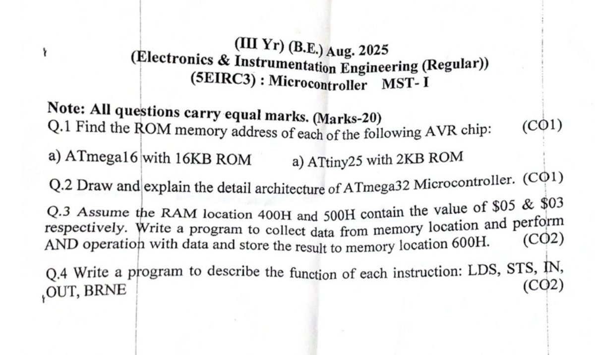 Note: All questions carry equal marks. (Marks-20) Q.1 Find the ROM memor..