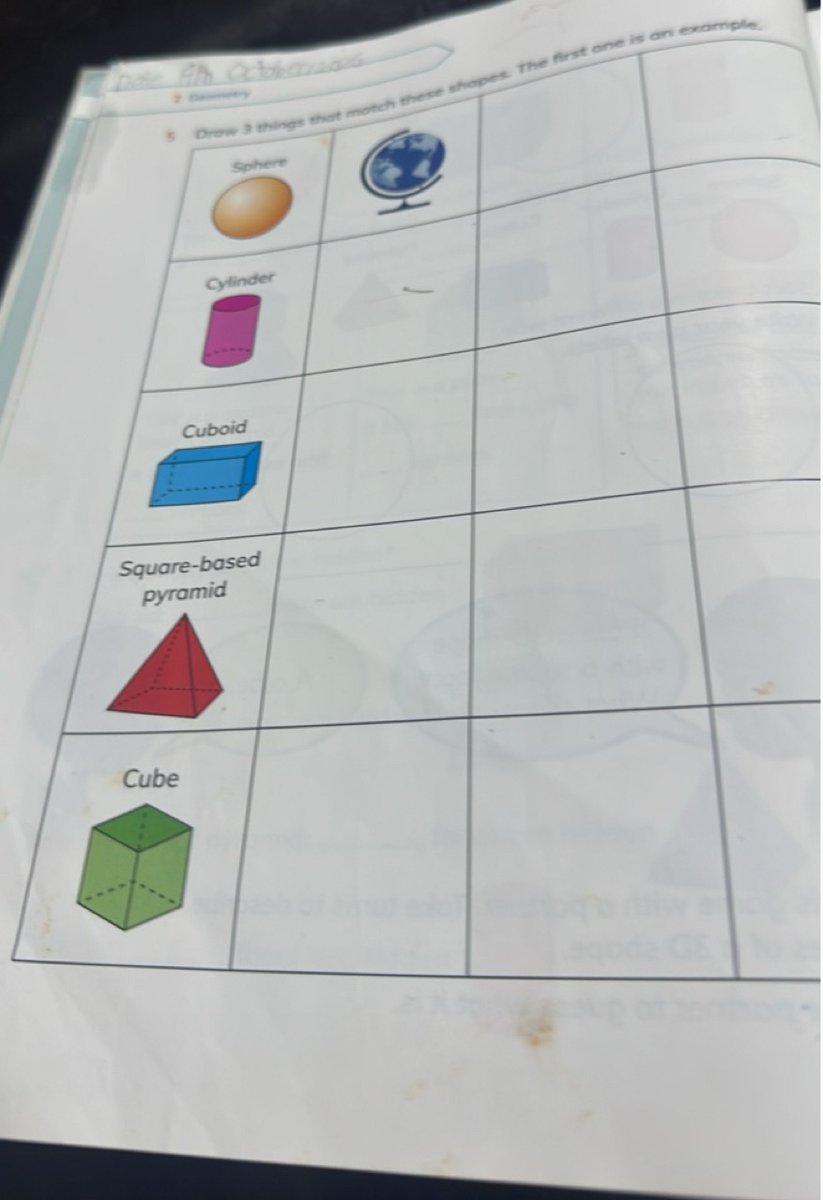 Draw 3 things that match these shapes. The first one is an example. | Sh..