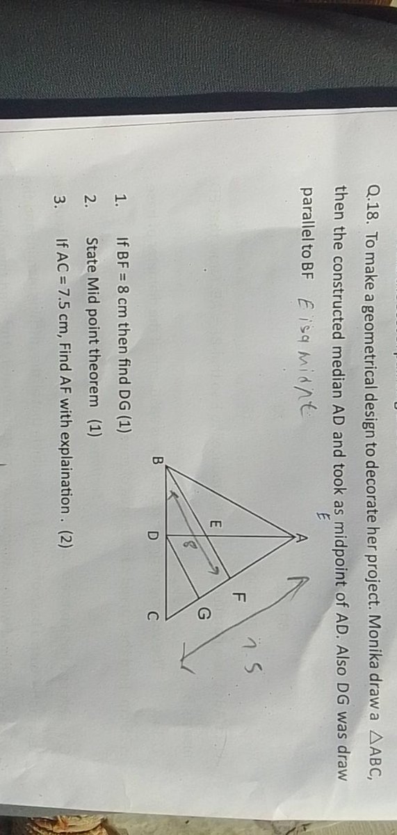 Q.18. To make a geometrical design to decorate her project. Monika drew a..