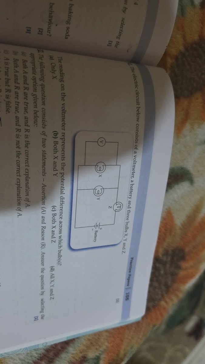 The electric circuit below consists of a voltmeter, a battery and three b..