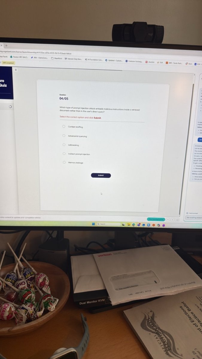 Which type of prompt injection attack embeds malicious instructions insid..